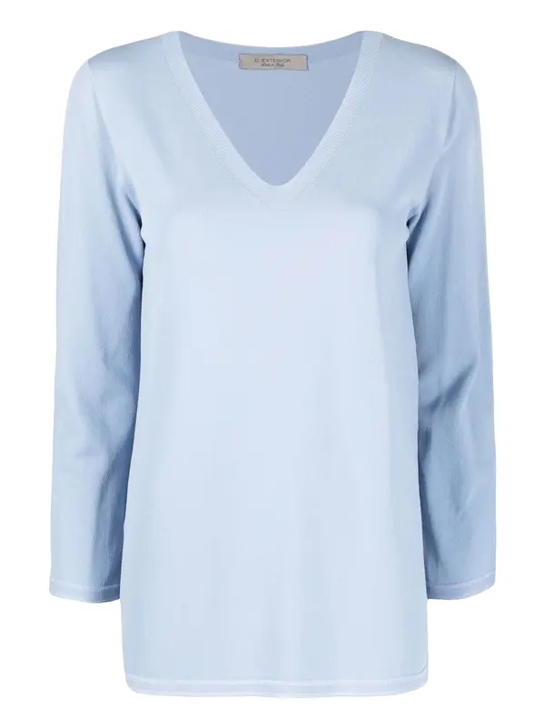 D.exterior V-neck Cropped-sleeve Jumper - Blue