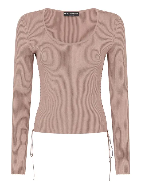 Dolce & Gabbana Lace-up Ribbed Pullover - Brown