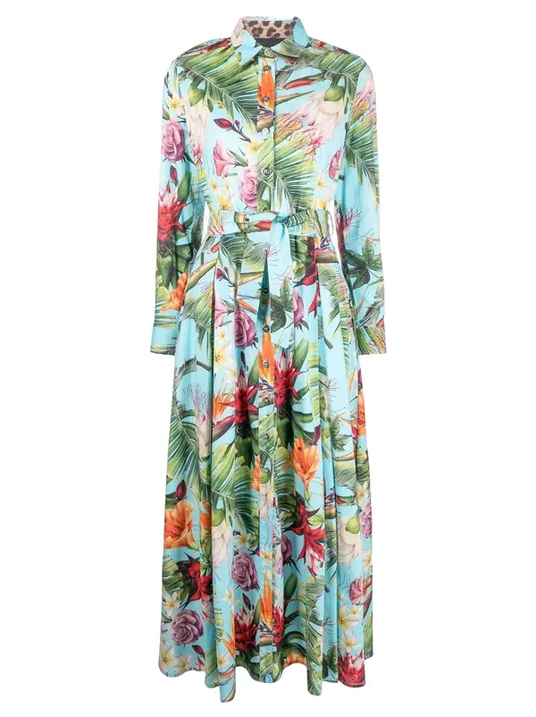 Philipp Plein Floral Print Shirt Maxi Dress - Green