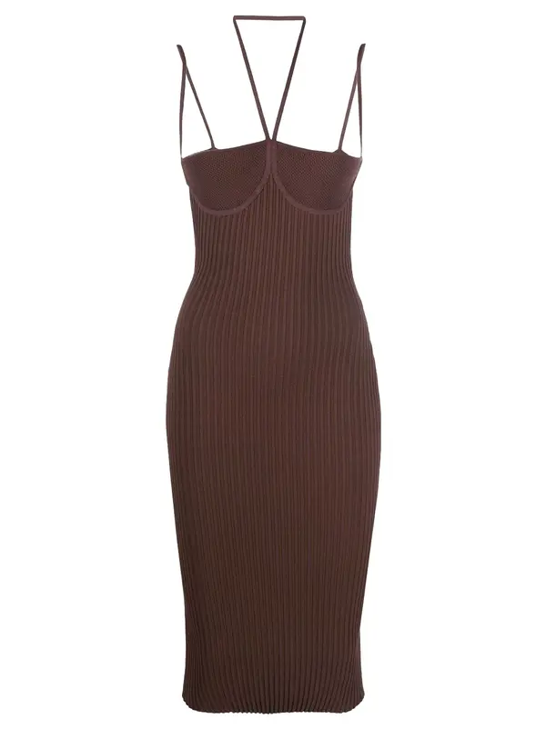 ANDREĀDAMO Halterneck Fitted Dress - Brown