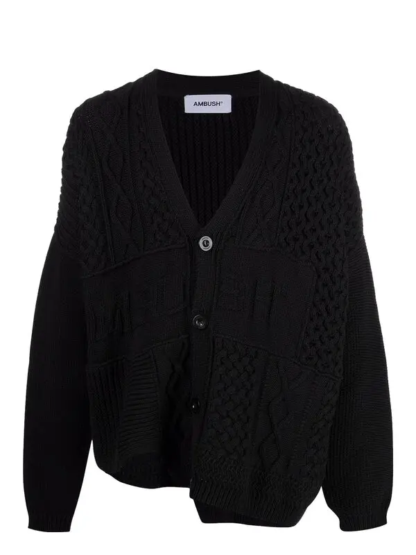 AMBUSH Patchwork-knit Cardigan With Jacquard Logo - Black