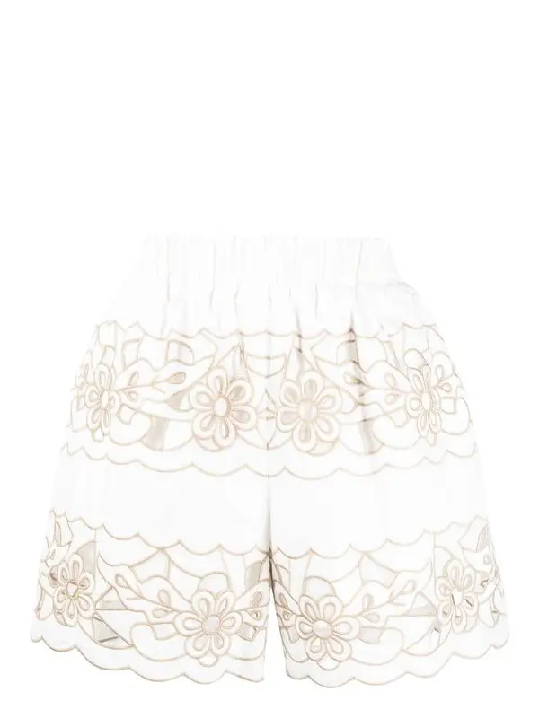 Red Valentino High-waisted Floral Embroidered Shorts - White