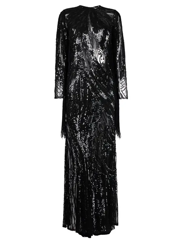 Elie Saab Long Bead-embellished Gown - Black