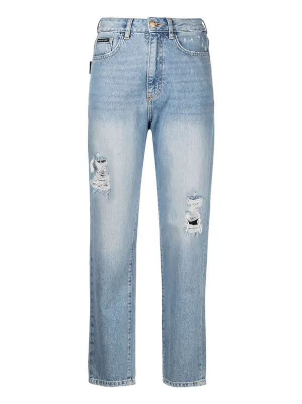 Philipp Plein Cropped Boyfriend Jeans - Blue