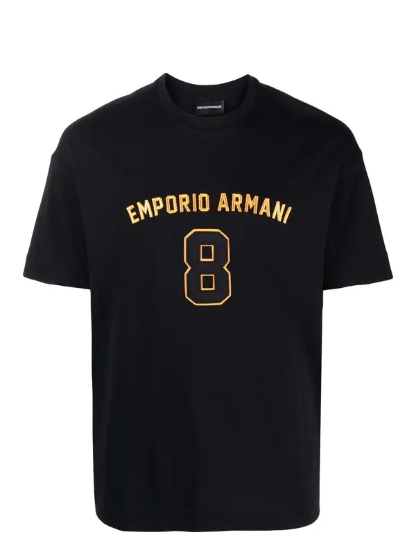 Emporio Armani Number-appliqué Cotton T-shirt - Blue