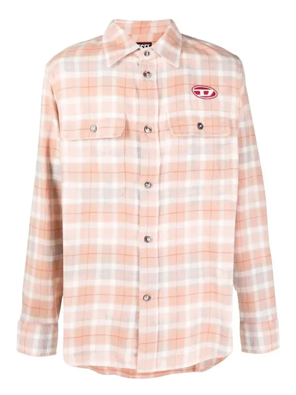 DIESEL® Logo-patch Patterned Shirt - Orange