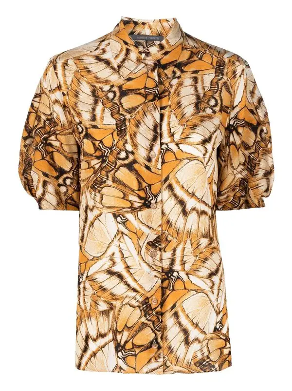 Alberta Ferretti Butterfly Print Silk Shirt - Neutrals