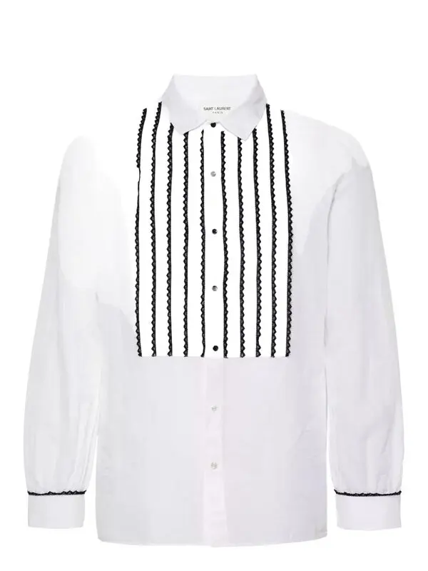 Saint Laurent Contrasting Lace-detail Shirt - White