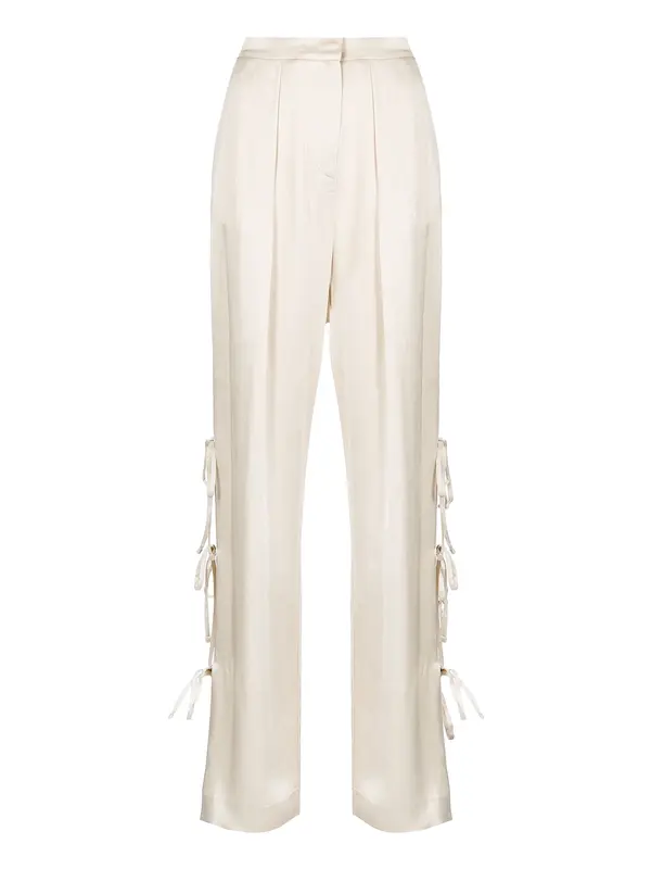 ACT Nº1 High-rise Satin Trousers With Tie-leg Detail - Neutrals