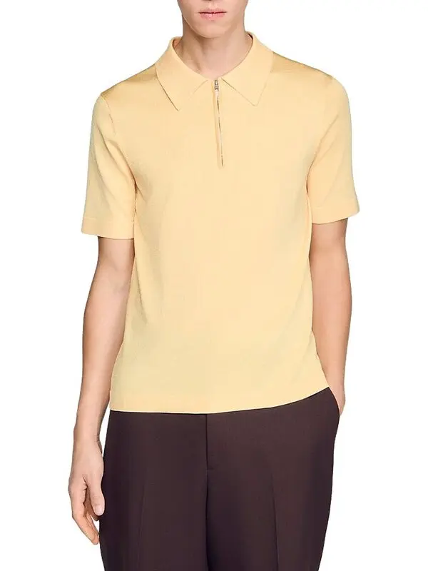 Sandro Knitted Polo Shirt With Zip Collar - Light Yellow
