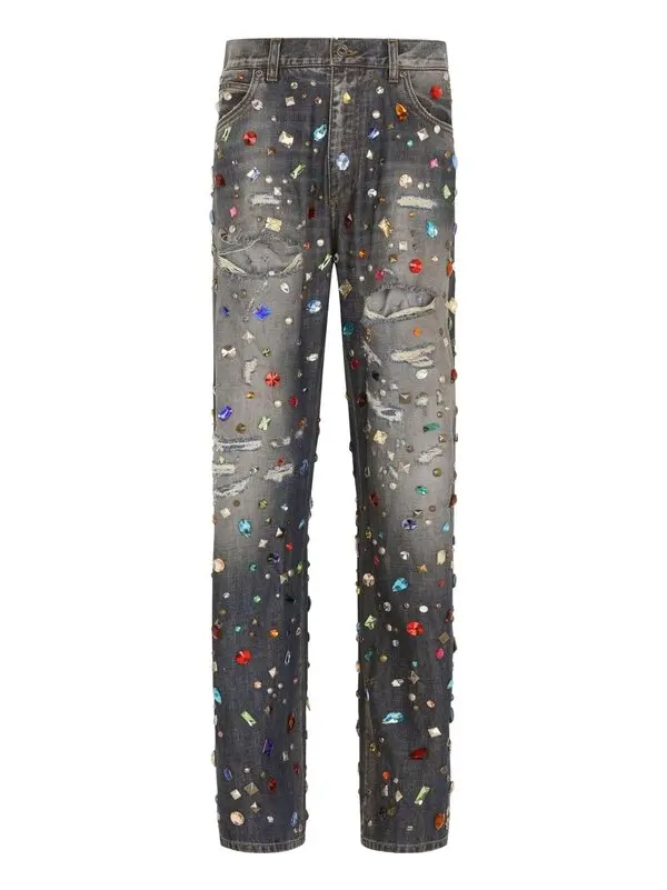 Dolce & Gabbana Rhinestone-embellished Straight-leg Jeans - Blue