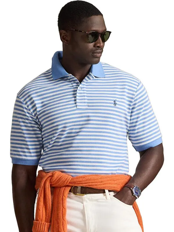 Ralph Lauren Striped Mesh Polo Shirt - Bristol Blue/white