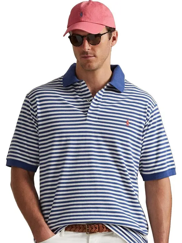 Ralph Lauren Striped Mesh Polo Shirt - Old Royal/white