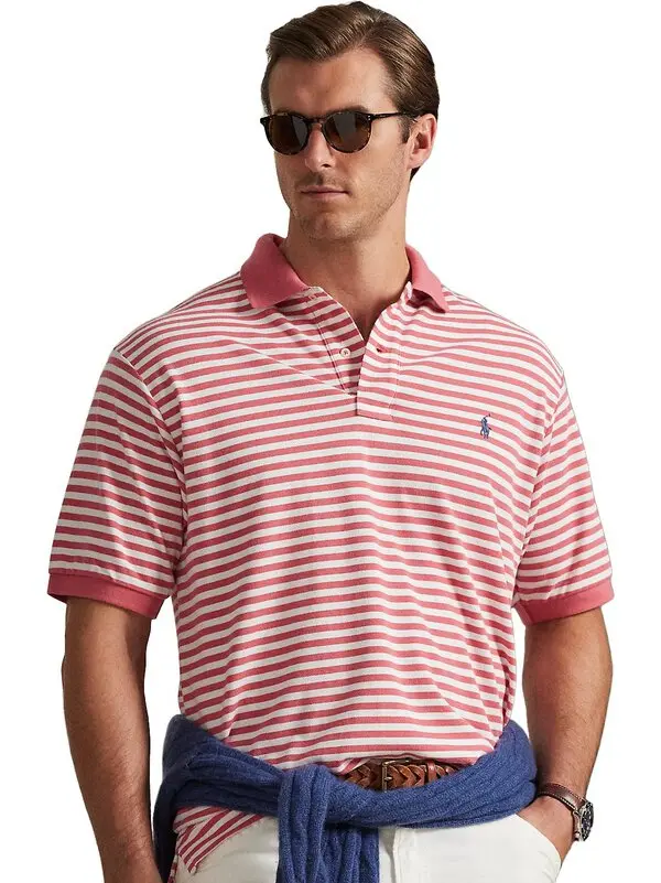 Ralph Lauren Striped Mesh Polo Shirt - Red Sky/white