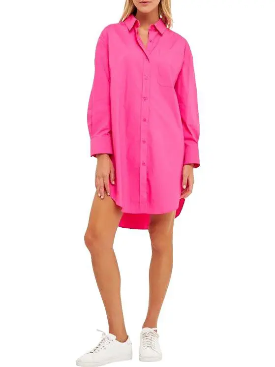 English Factory Classic Collared Shirtdress - Fuchsia