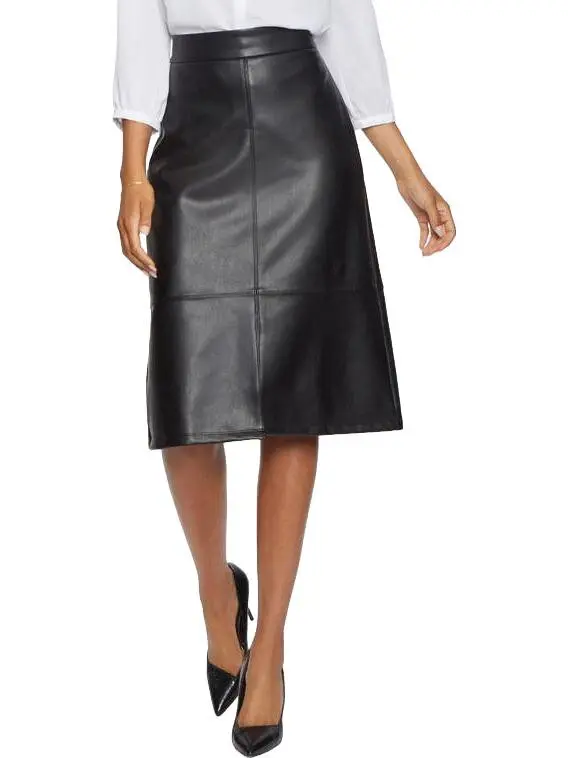 NYDJ Faux Leather A-line Midi Skirt - Black