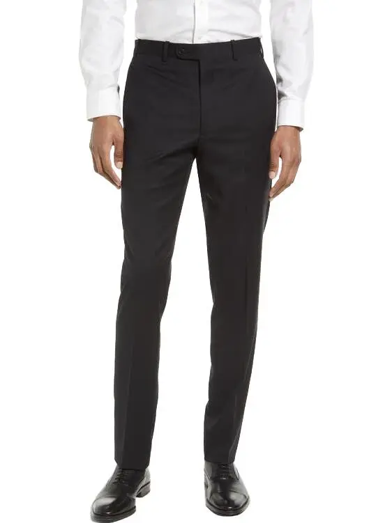 Jb Britches Flat Front Stretch Wool Trousers - Black