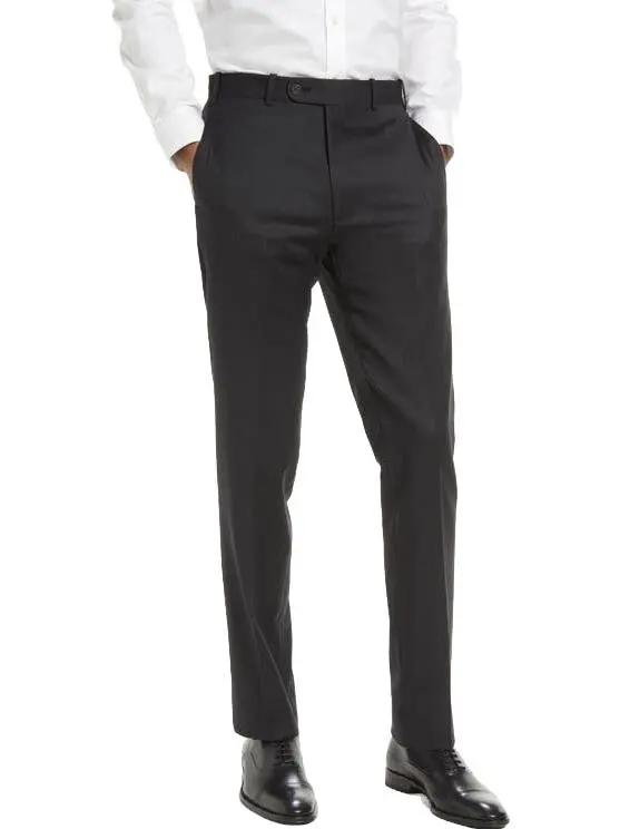 Jb Britches Flat Front Stretch Wool Trousers - Charcoal