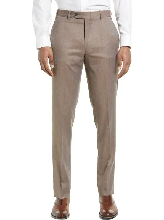 Jb Britches Flat Front Stretch Wool Trousers - Khaki