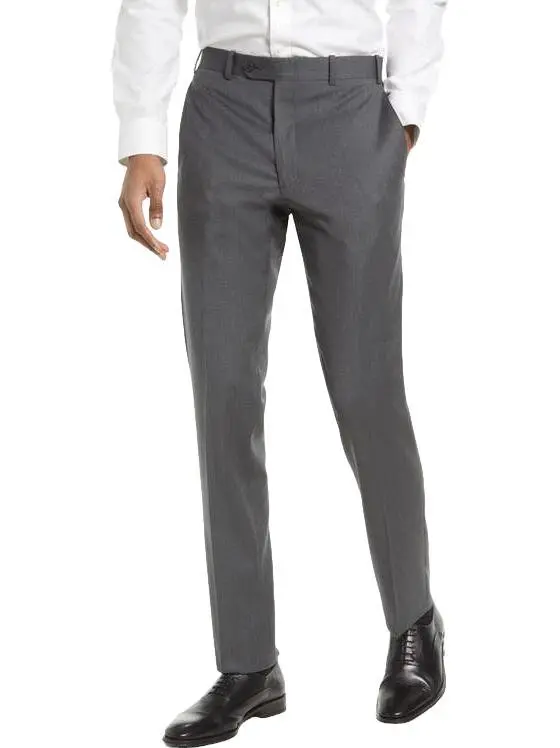 Jb Britches Flat Front Stretch Wool Trousers - Mid Grey
