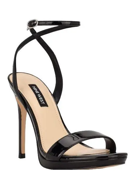 Nine West Loola Ankle Strap Sandal - Black Patent