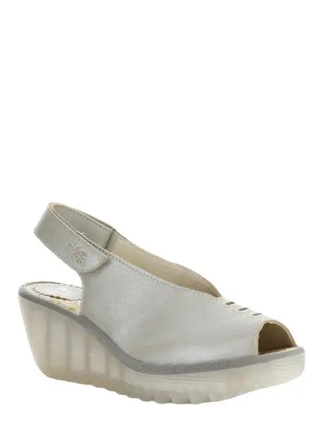 Fly London Yeay Peep Toe Sandal - Silver Borgogna