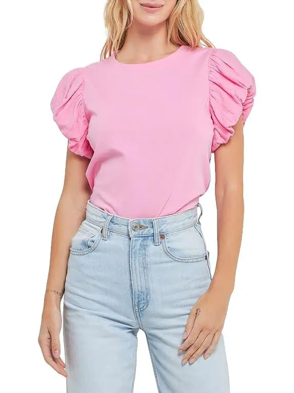 English Factory Puff Sleeve Crewneck Shirt - Pink