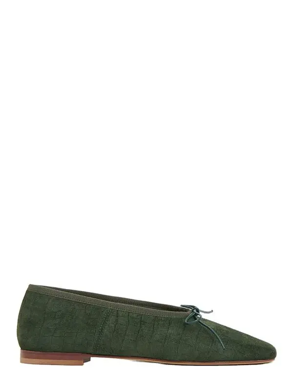 MANSUR GAVRIEL Square Toe Ballerina - Moss Suede Croc
