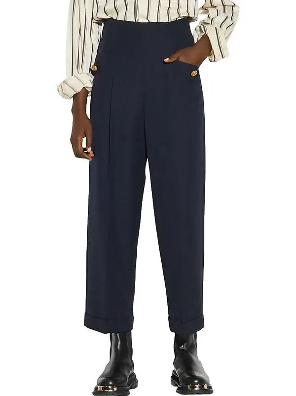 Sandro Sieny Wide Leg Trousers - Navy Blue