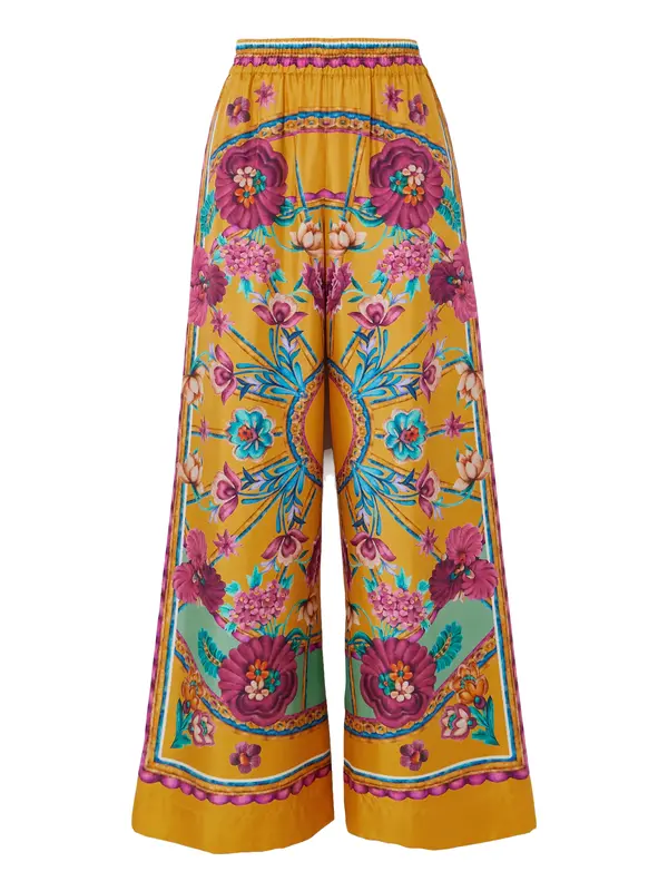 La DoubleJ Printed Silk-twill Wide-leg Pants - Yellow