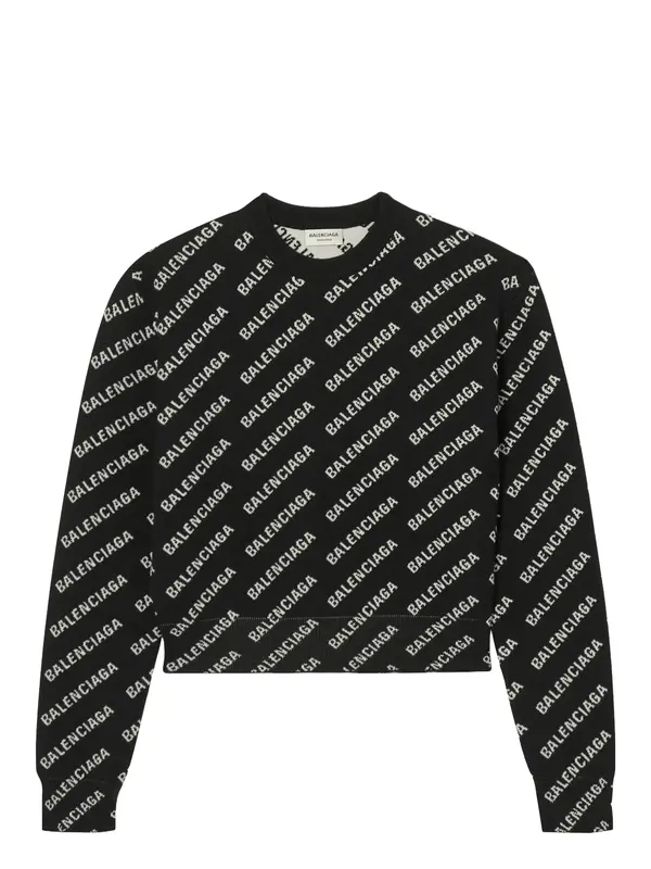 Balenciaga Intarsia-knit Cropped Sweater - Black
