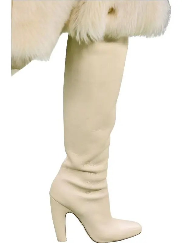Bottega Veneta Over-the-knee Leather High Heel Boots - Ivory