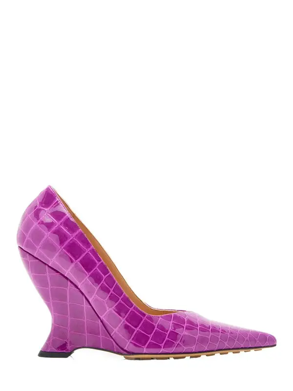 Bottega Veneta Croc-embossed Leather Wedge Pumps - Fuchsia