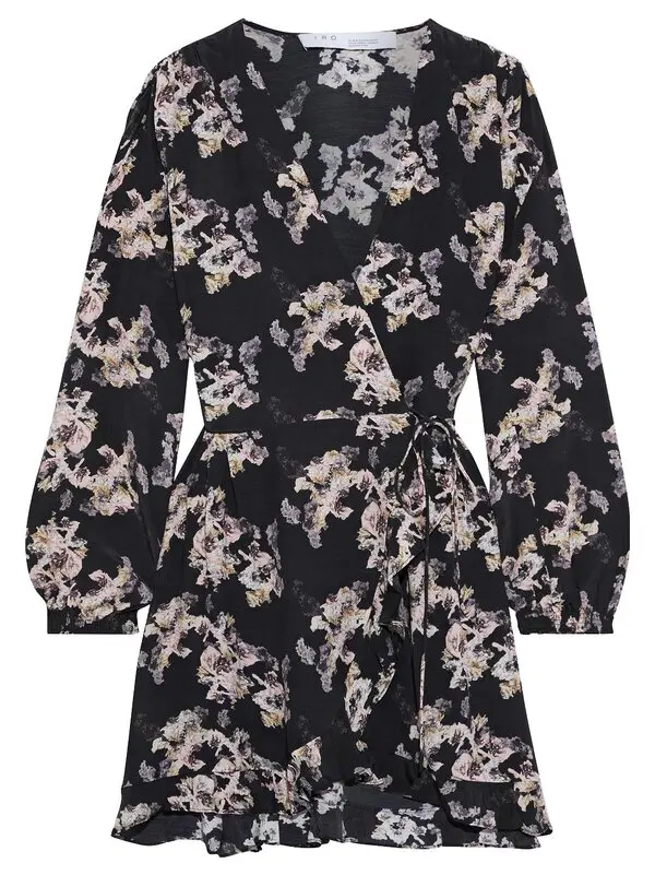 IRO PARIS Xena Floral-print Mini Wrap Dress - Black