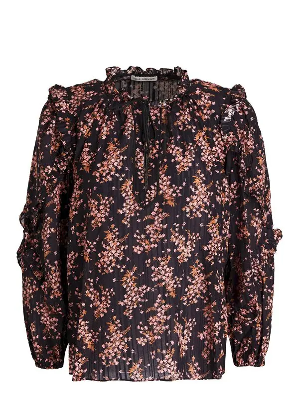 Ulla Johnson Manet Ruffled Floralprint Cottonblend Jacquard Blouse - Black