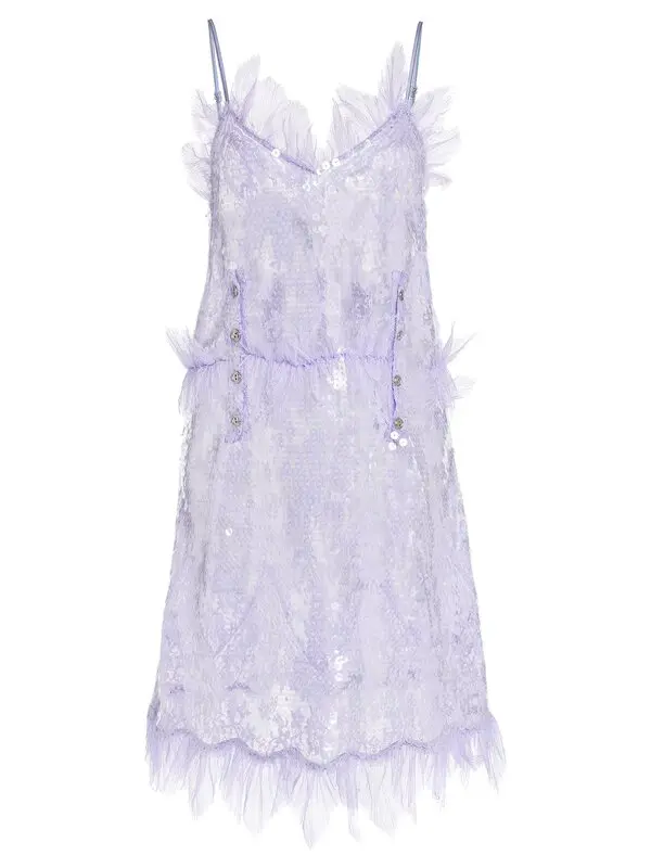 Bottega Veneta Sequined Lace Midi Slip Dress - Purple