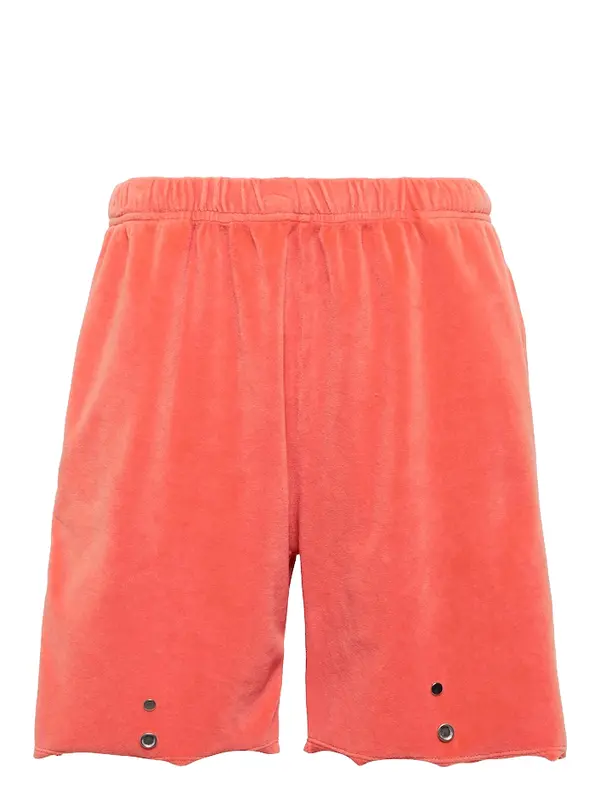 LES TIEN Snap Front Velour Shorts - Orange