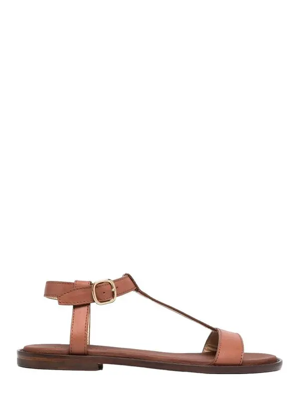 DOUCAL'S T-bar Leather Sandals - Brown