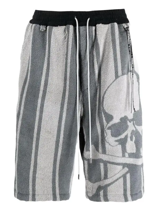MASTERMIND WORLD Striped Skull-print Track Shorts - Grey