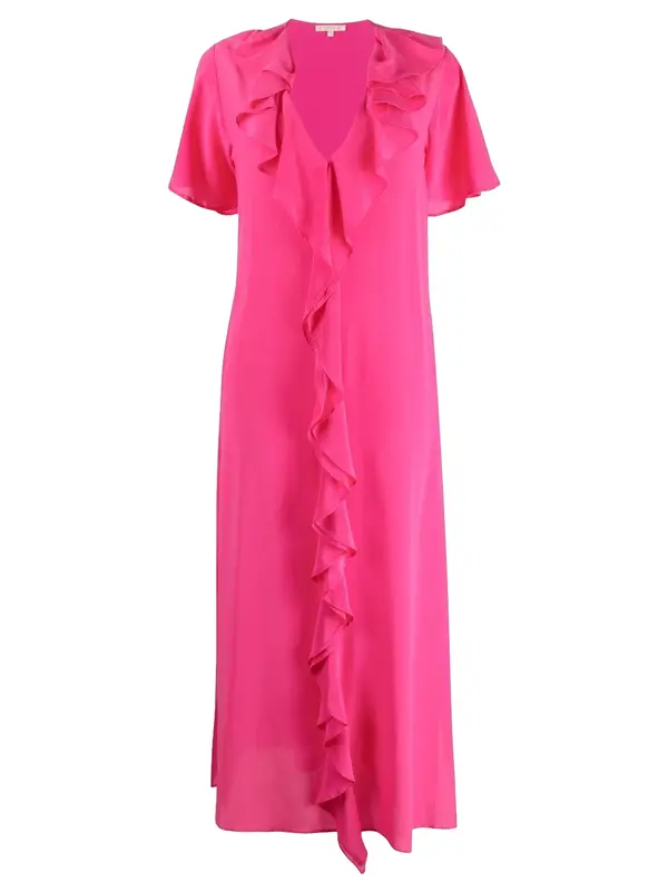 Gold Hawk Ruffle-trim V-neck Long Dress - Pink