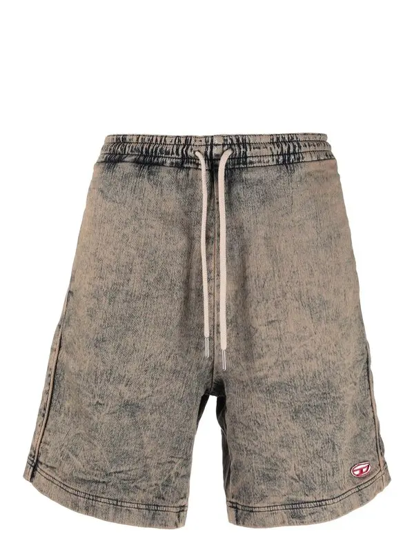 DIESEL® Acid Wash Logo Patch Shorts - Neutrals