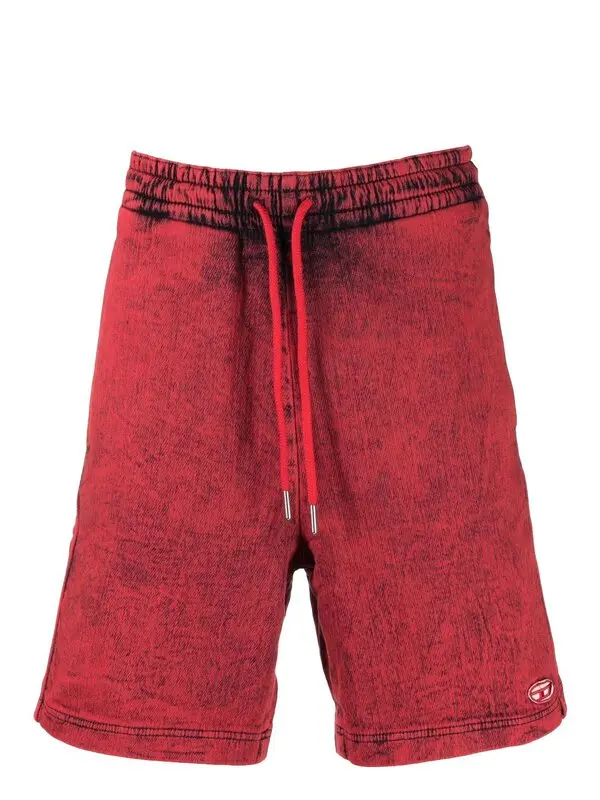 DIESEL® Acid Wash Logo Patch Shorts - Red