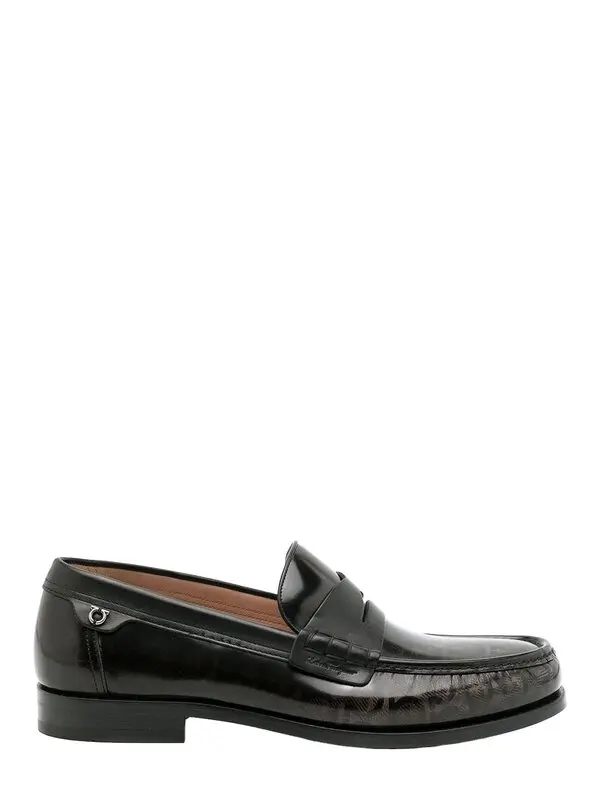 FERRAGAMO Gancini-print Loafers - Brown