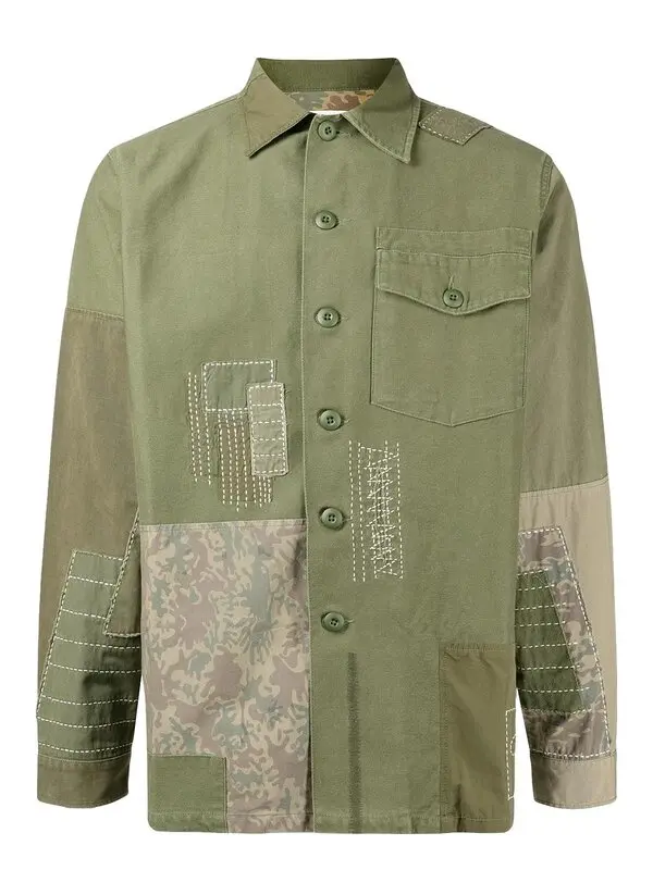 MAHARISHI Patchwork-detail Cotton Shirt - Green