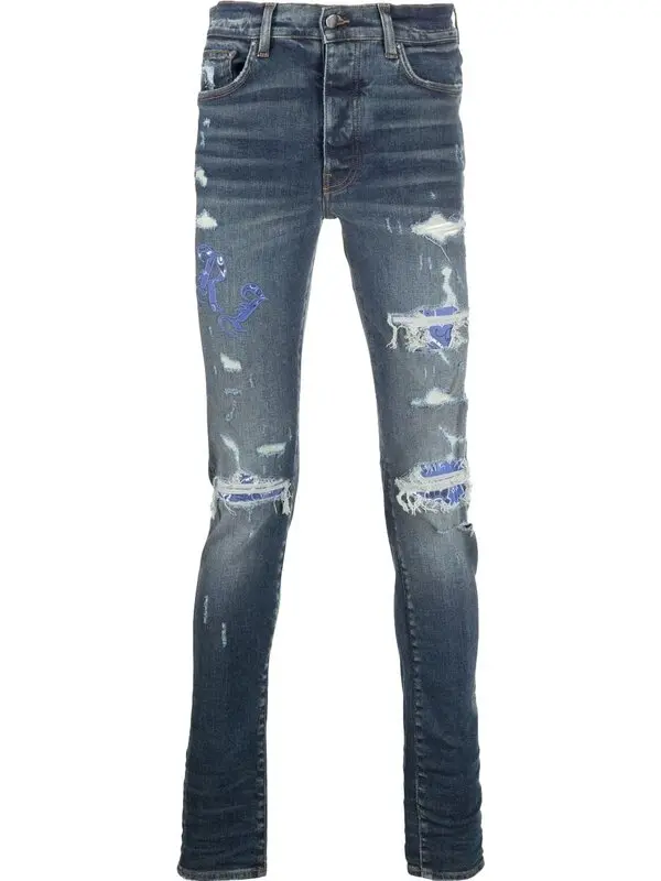 Amiri Old English Logo Skinny Jeans - Blue
