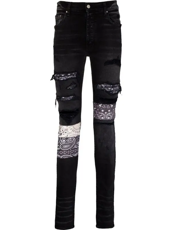 Amiri Bandana Print Skinny Jeans - Black