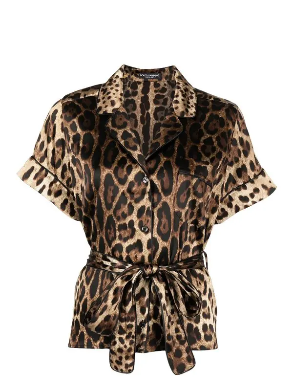 Dolce & Gabbana Leopard-print Belted Silk Shirt - Brown