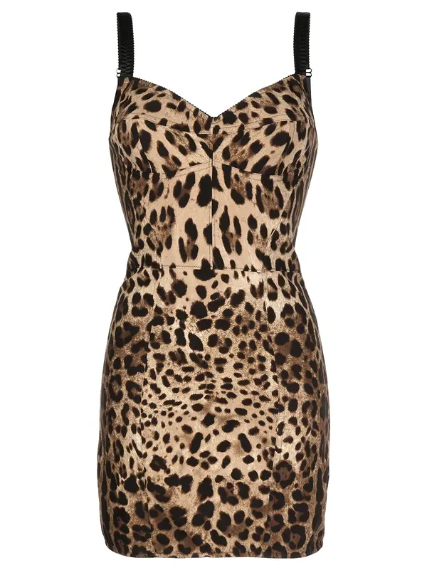 Dolce & Gabbana Leopard-print Corset Mini Dress - Black