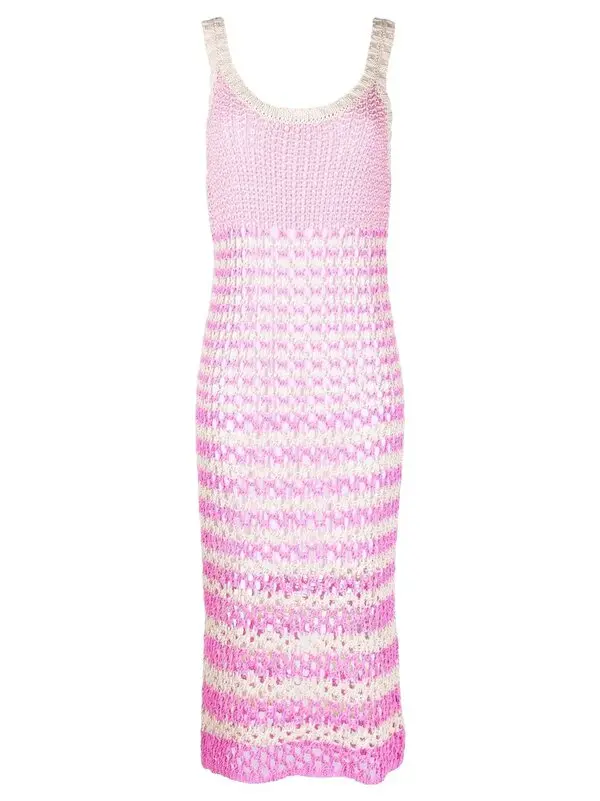 Red Valentino Striped Crochet Knit Dress - Neutrals
