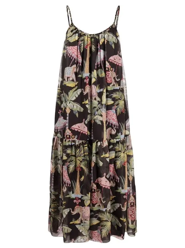 Red Valentino Elephant-print Tiered Midi Dress - Black